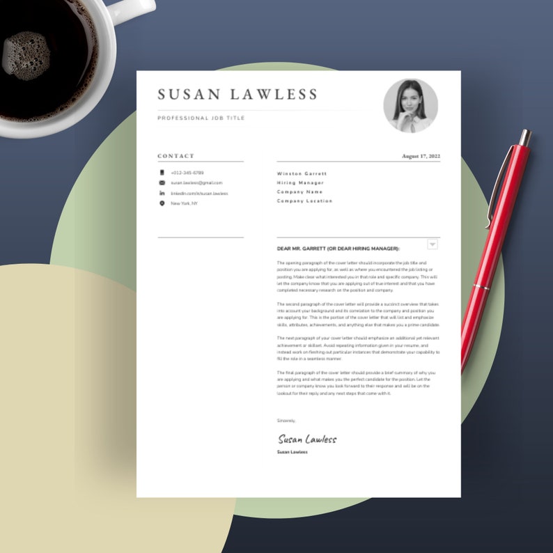Cover Letter and References Template for Resume Template - Etsy