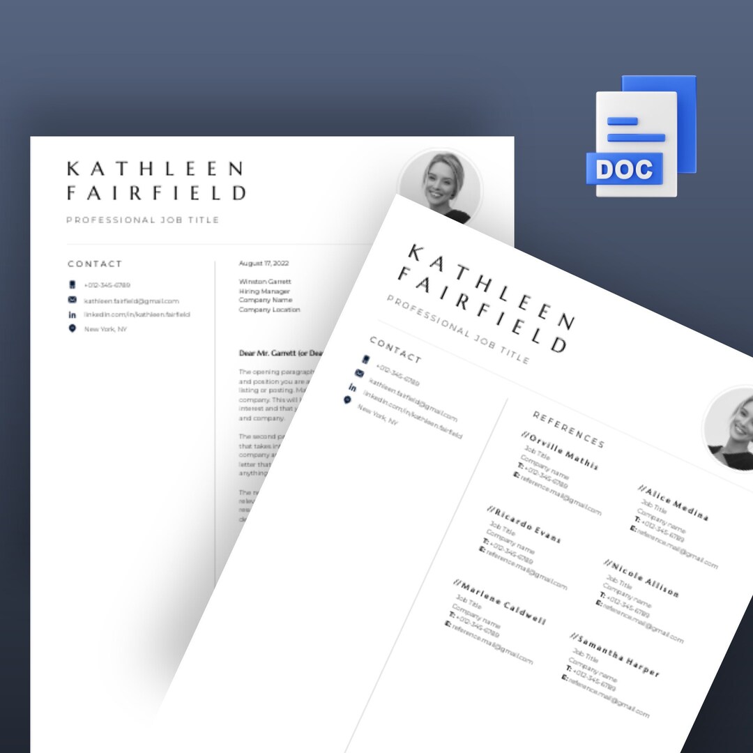 Cover Letter and References Template for Resume Template, Editable ...