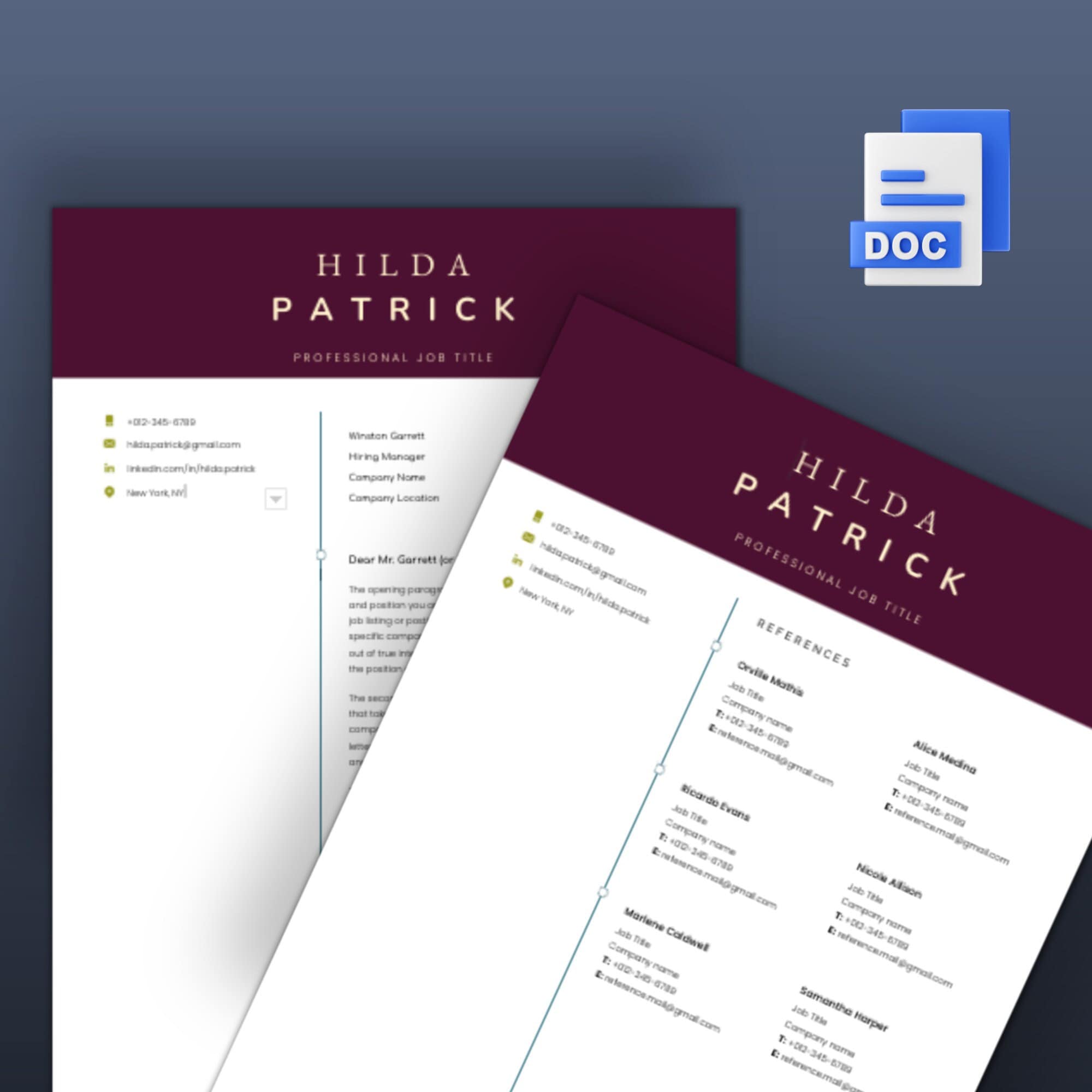 Cover Letter and References Template for Resume Template - Etsy