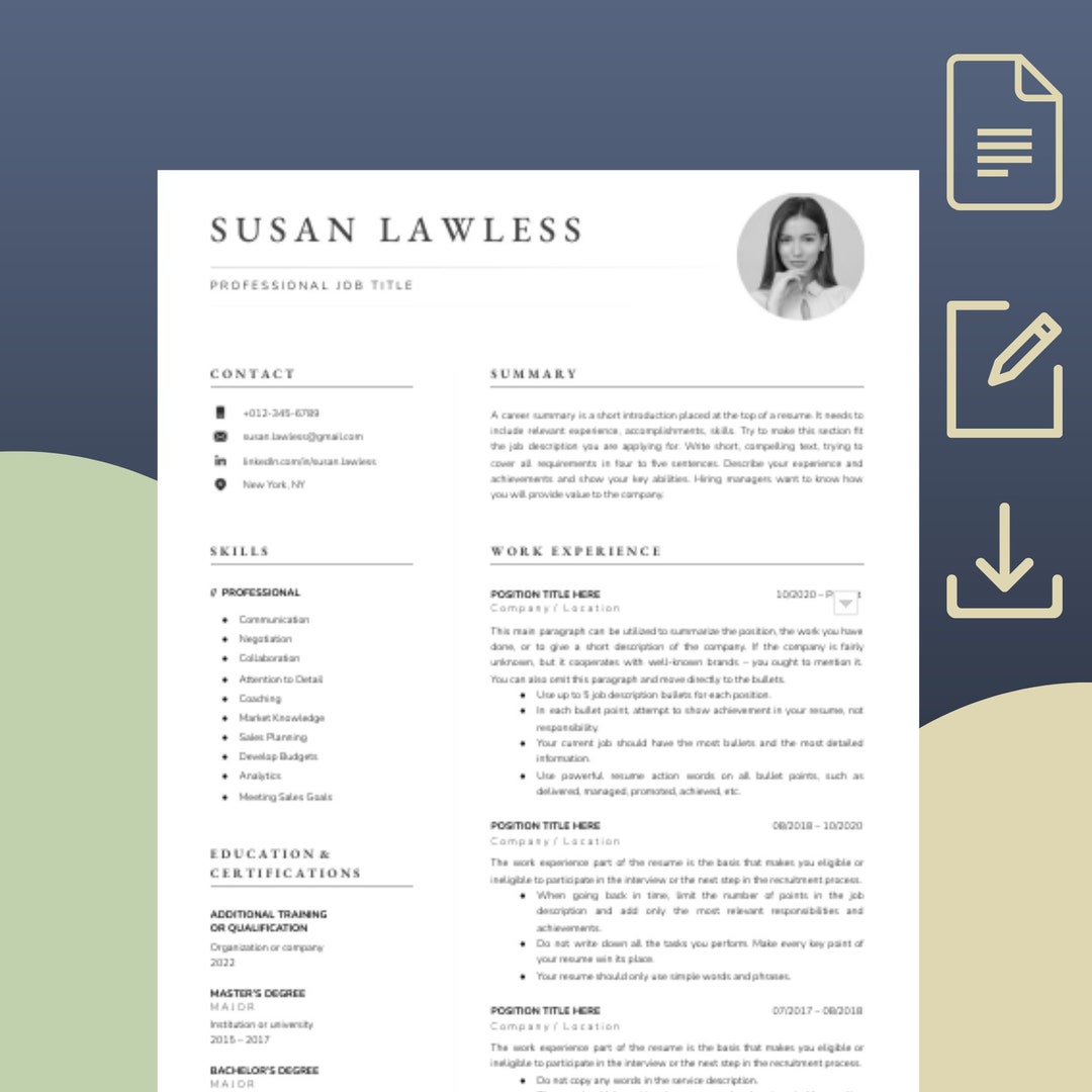 Beauty Resume Template, Modern CV Design With Photo, Resume CV Template for Google Docs, Cv ...