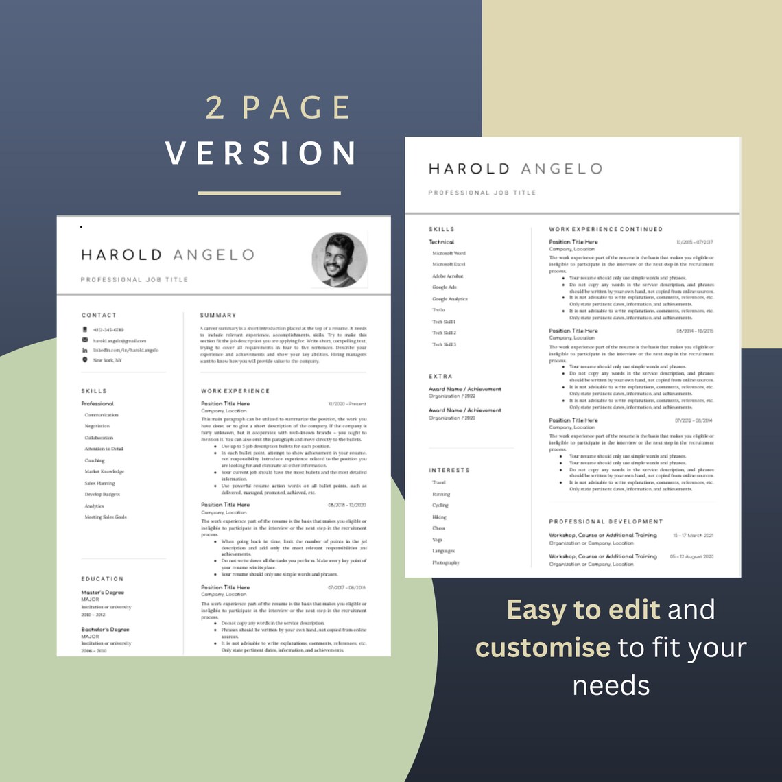 Resume Template 2023 CV Template Professional Resume Design With Photo ...
