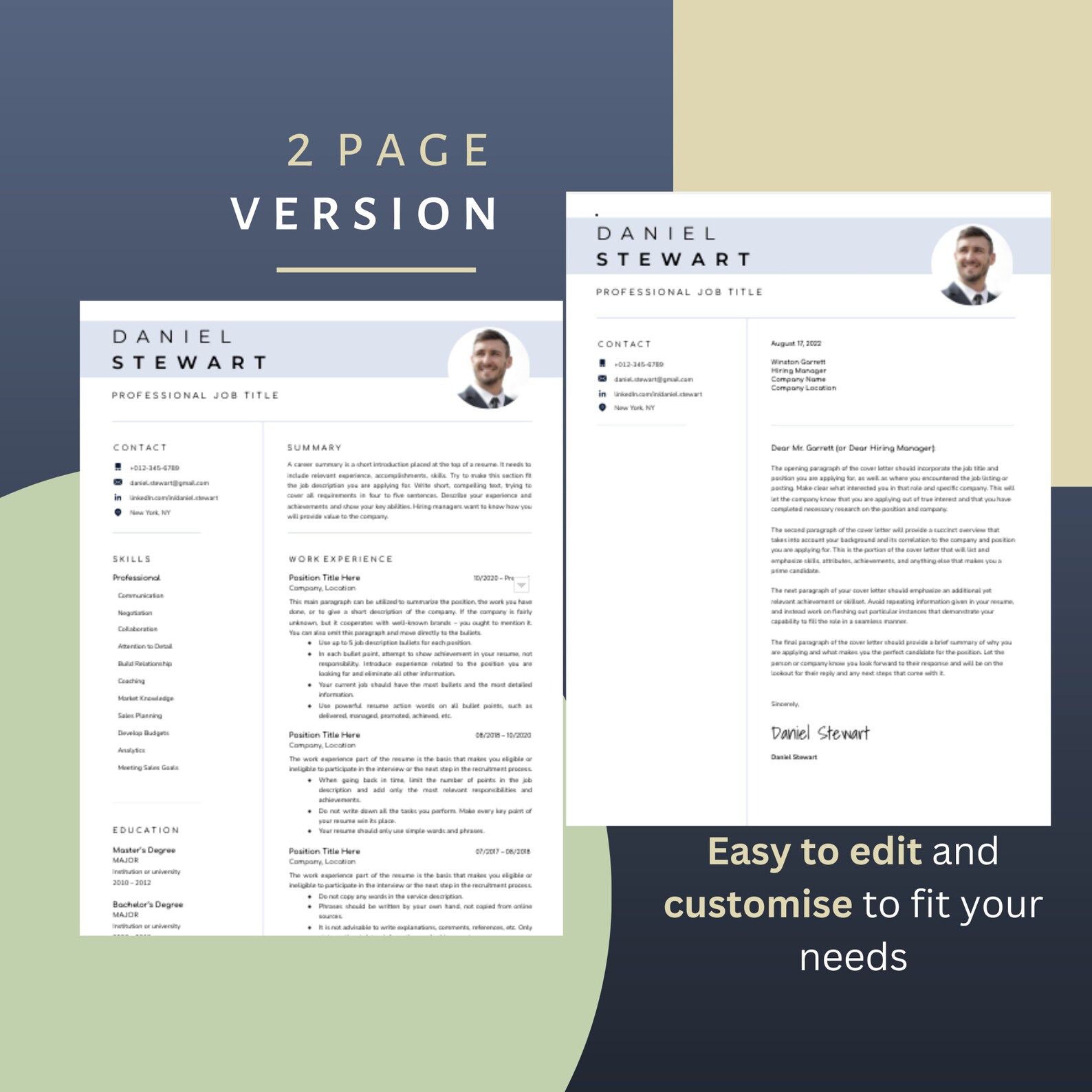 Modern Resume Template, Professional Resume CV Design for Google Docs ...