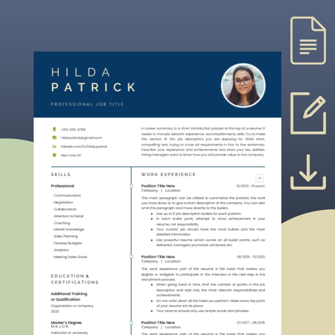 CV Template Resume Template Executive Resume Design for - Etsy
