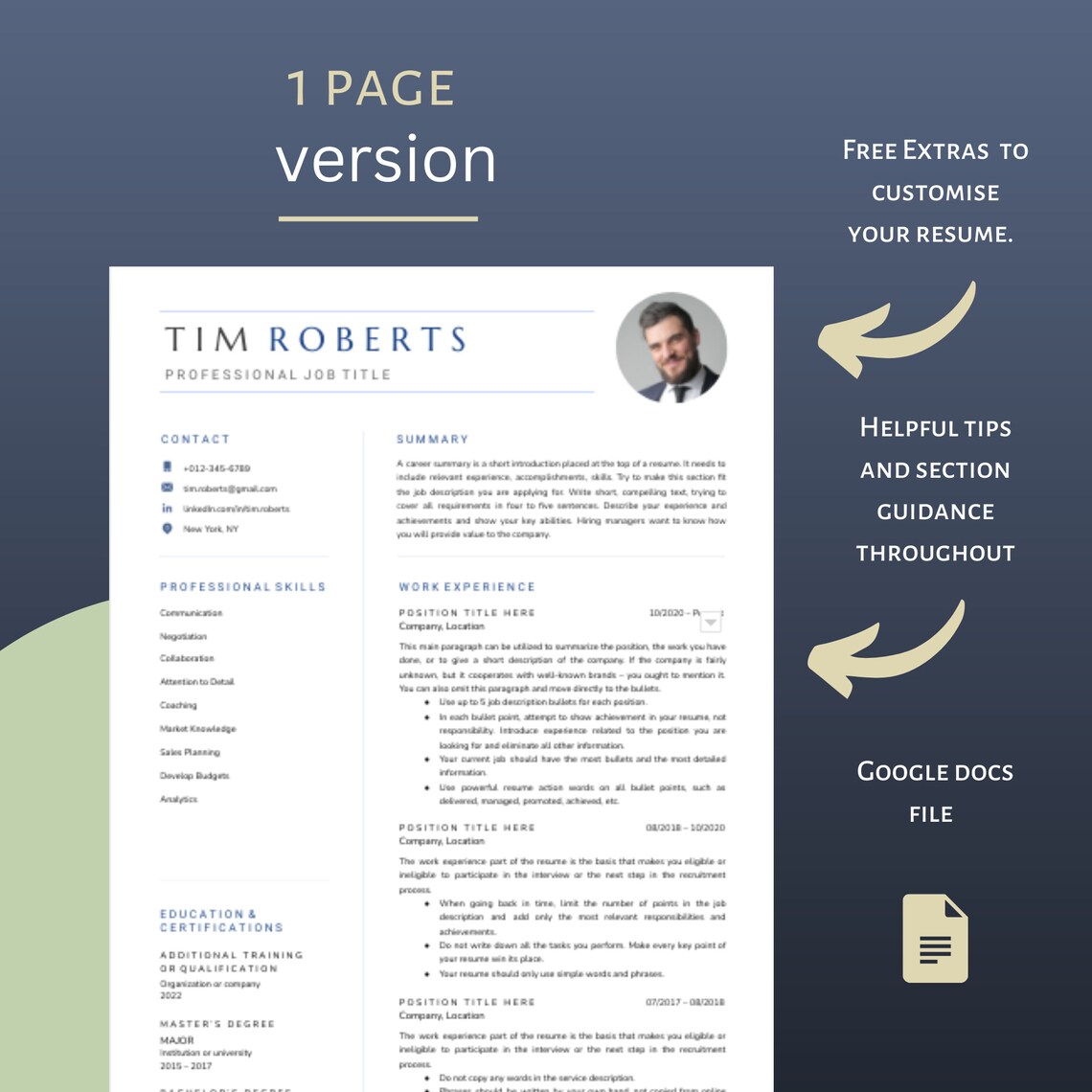 CV Template Resume Template Modern CV Design for Google Docs With Photo ...