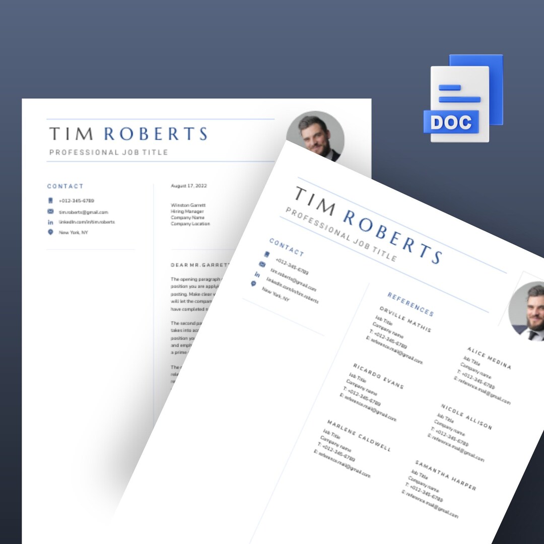 Cover Letter and References Template for Resume Template - Etsy
