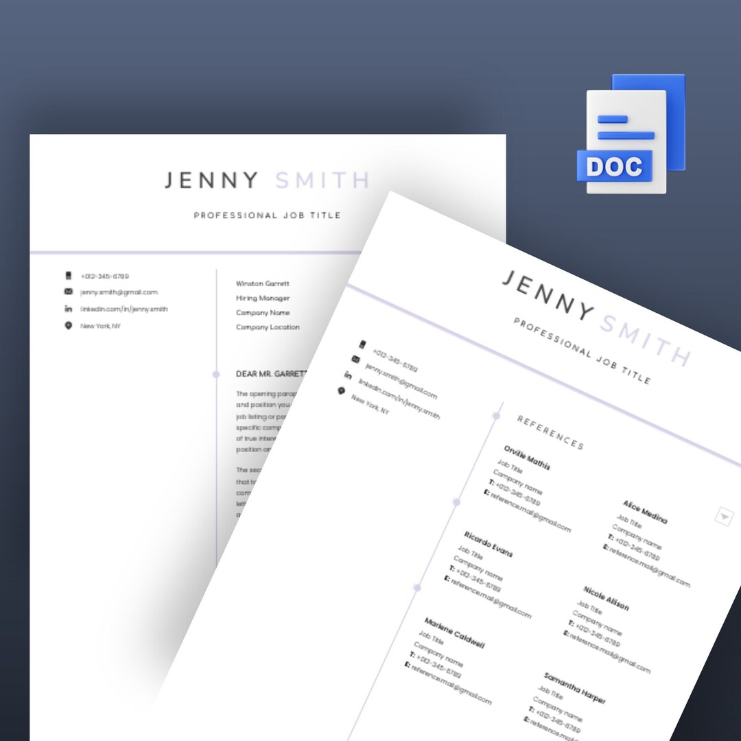 Cover Letter and References Template for Resume Template, Editable ...