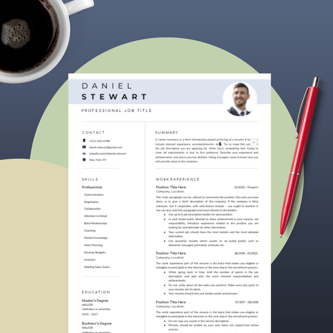 Modern Resume Template, Professional Resume CV Design for Google Docs ...