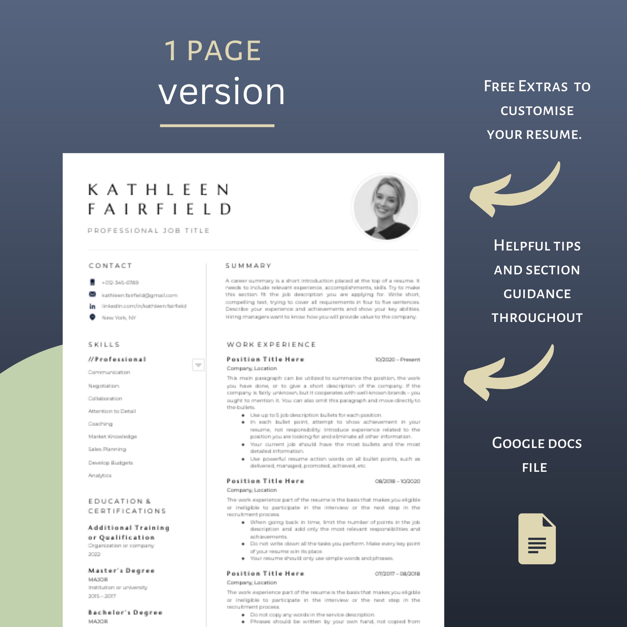 Resume Template for Google Docs | Cv Design With Photo Template ...