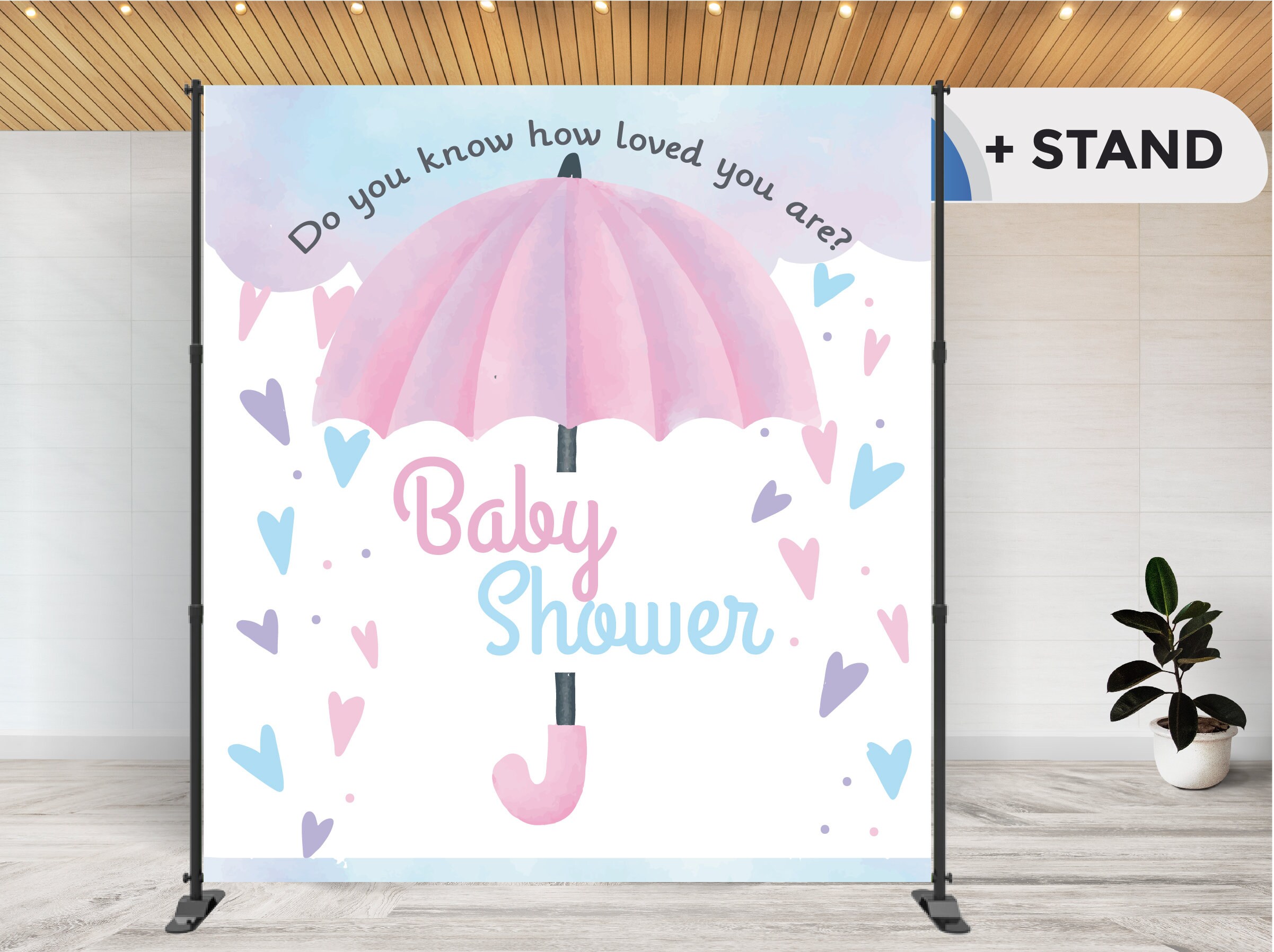 Custom Pink Umbrella Baby Shower Backdrop: Watercolor Banner - Etsy