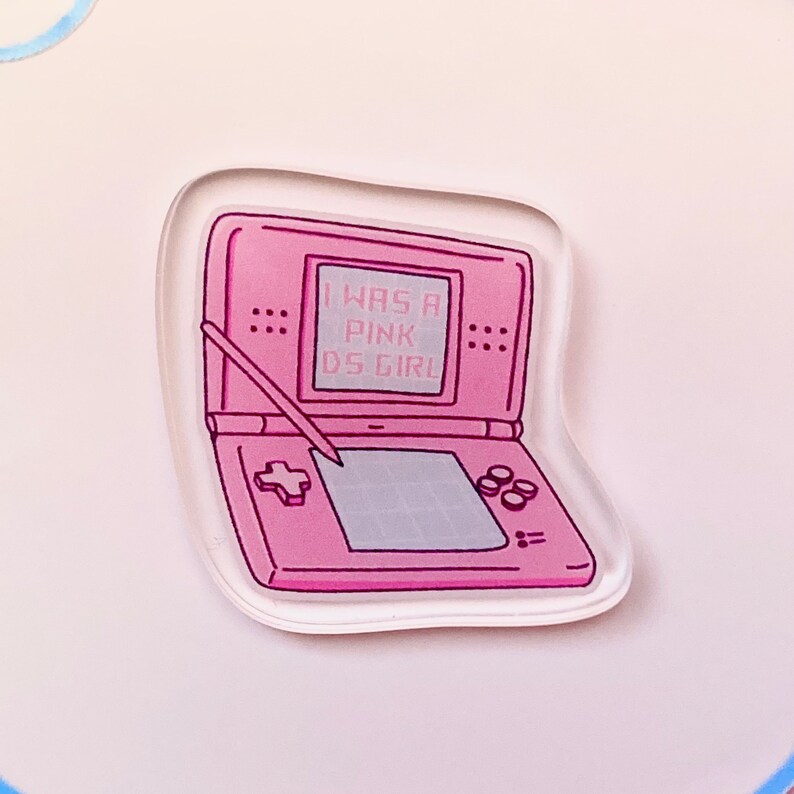 Pink DS Acrylic Pin, Pink Heart Clasps, Cute Pin Gift, Nintendo, Gamer ...