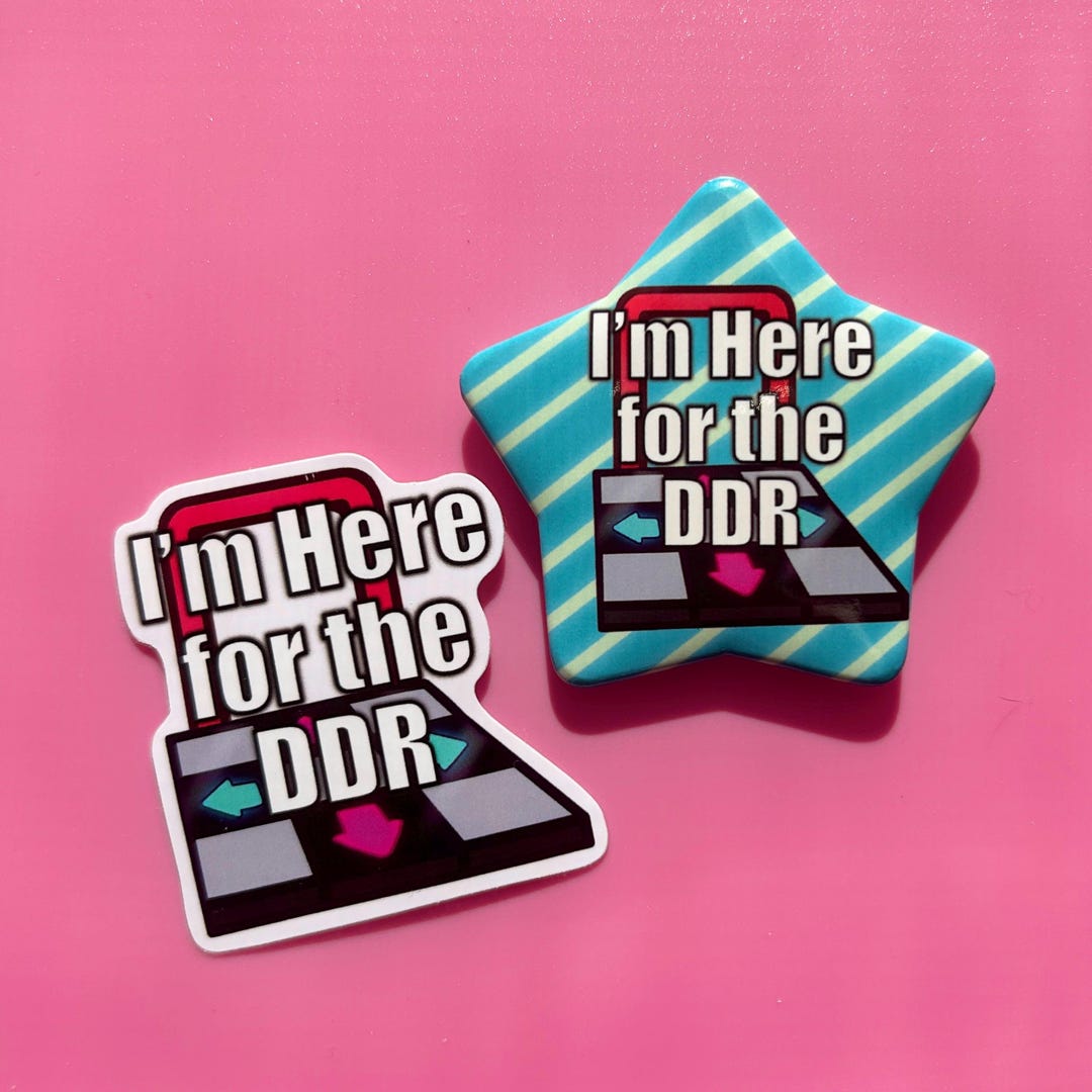DDR Sticker and Pin, Waterproof Video Game Sticker, Pin Back Button ...