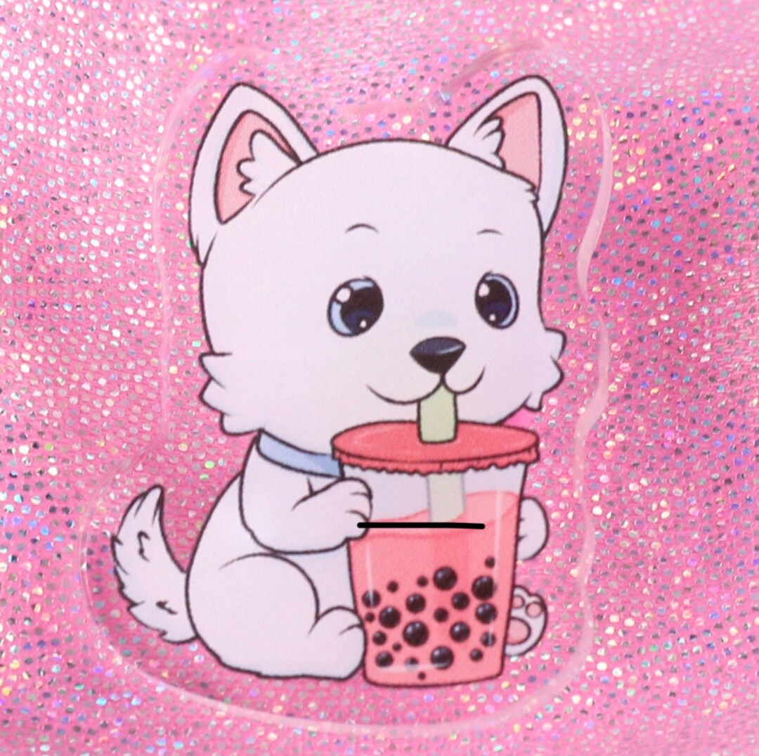 Boba Loving Pup Acrylic Pin, Pink Heart Clasps, Cute Pin Gift, Animal ...