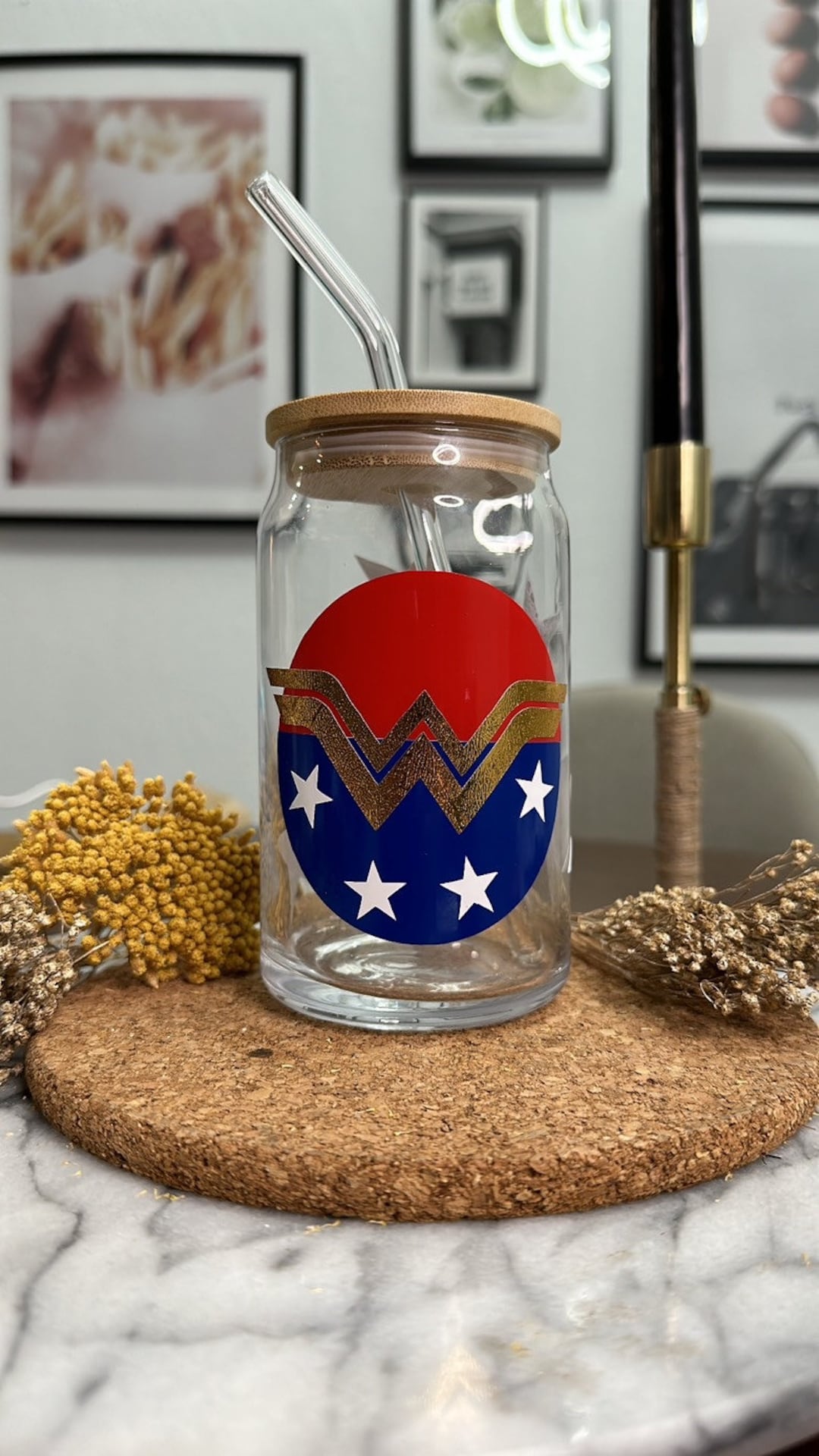 Wonder Woman Beer Can Glass Cup W/lid and Glass Straw. - Etsy