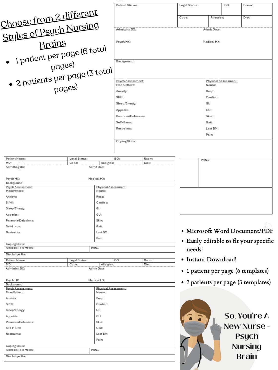 Editable Psych Nursing Brain Templates - Etsy