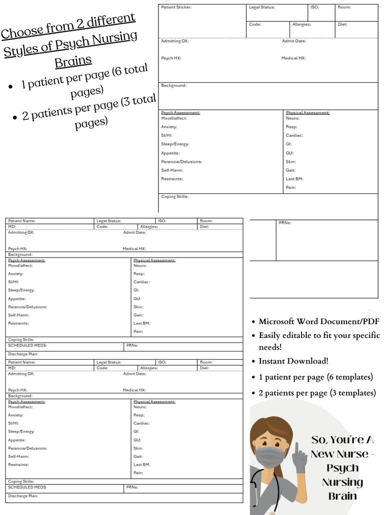 Editable Psych Nursing Brain Templates - Etsy