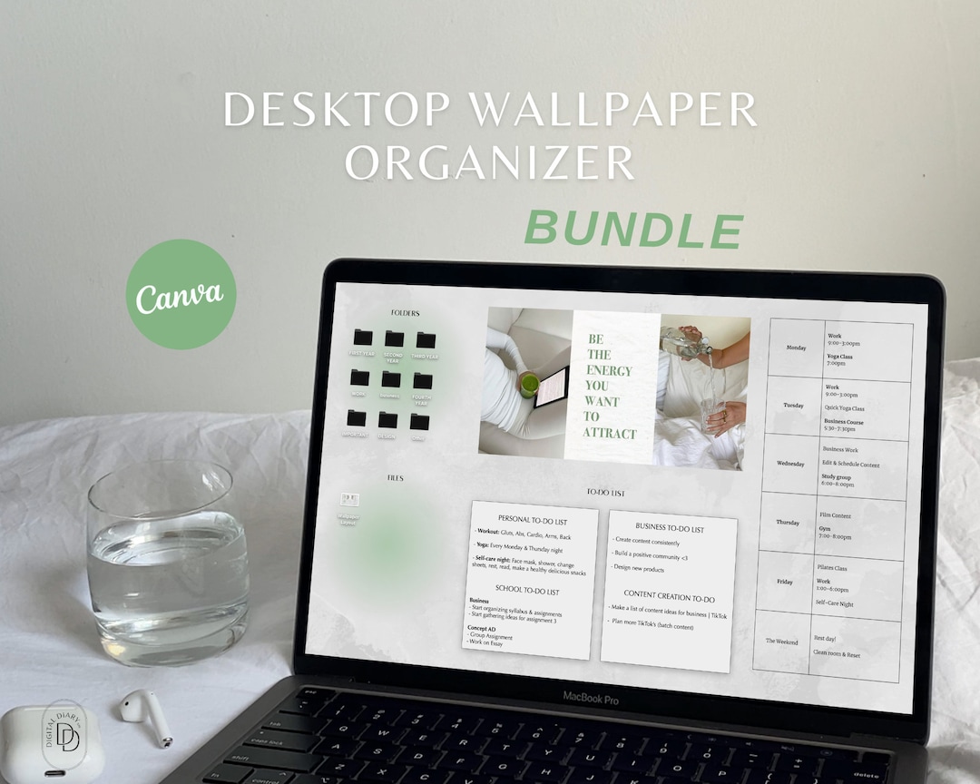 Desktop Wallpaper Organizer by Digital Diary SM Customizable With Canva ...