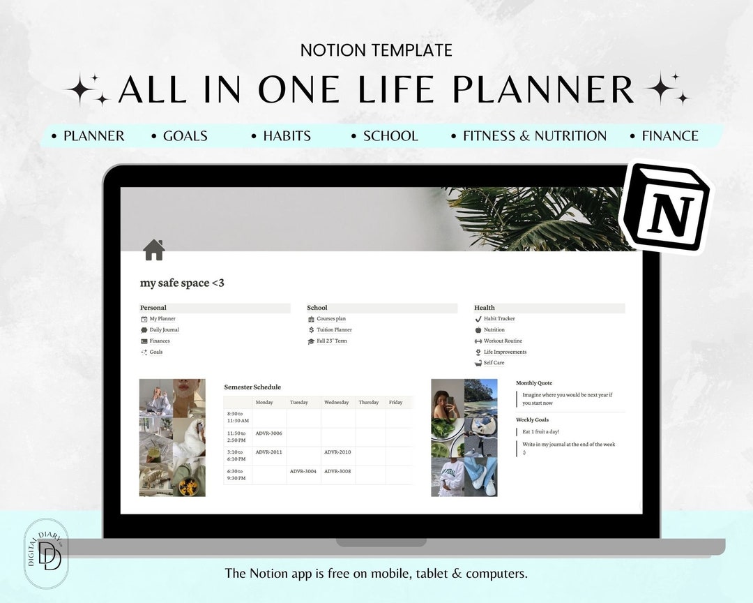 All in One Notion Life Planner Weekly Monthly Planner - Etsy