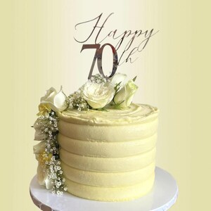 Acrylic Happy 70th Birthday Cake Topper and Name Cake Charm, Gold ...