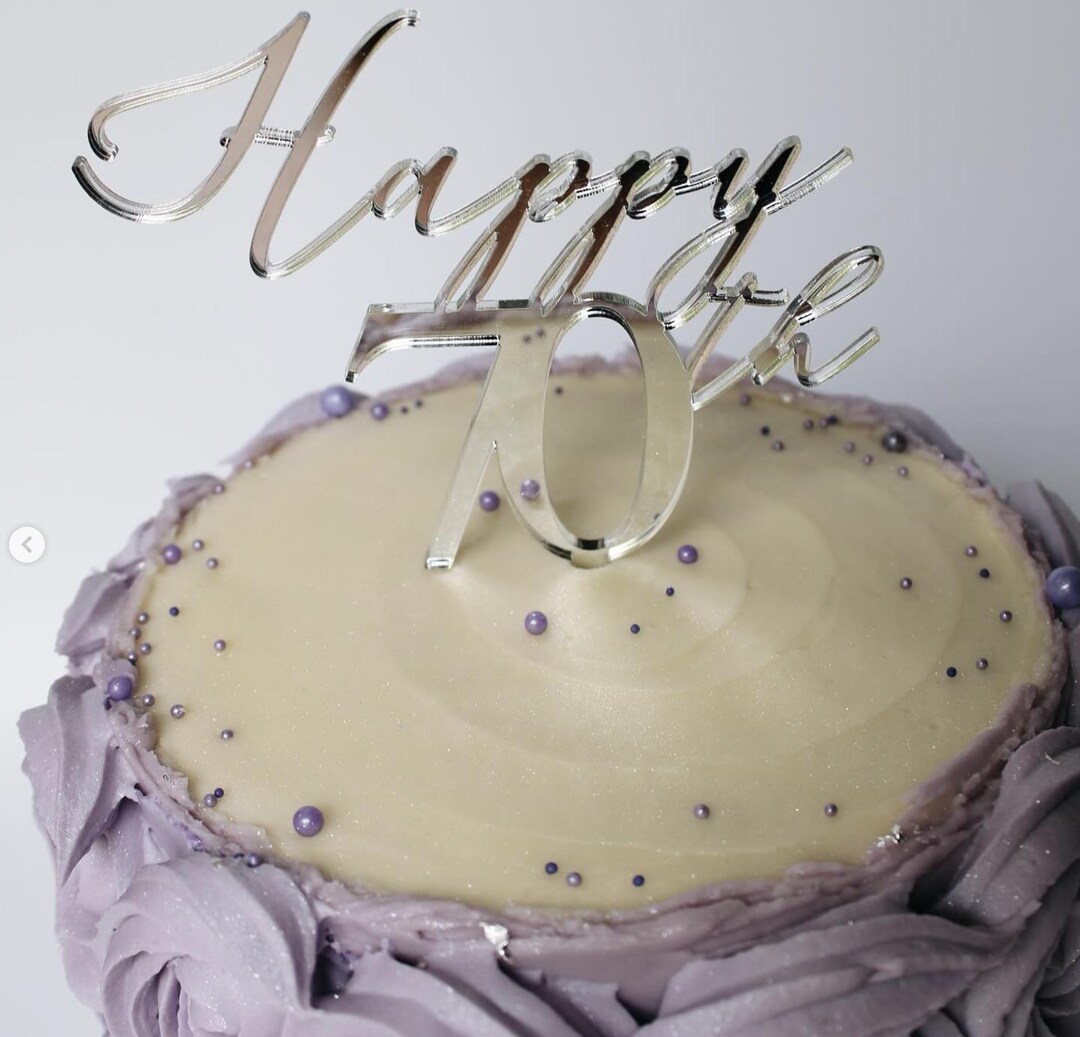 Acrylic Happy 70th Birthday Cake Topper and Name Cake Charm, Gold ...