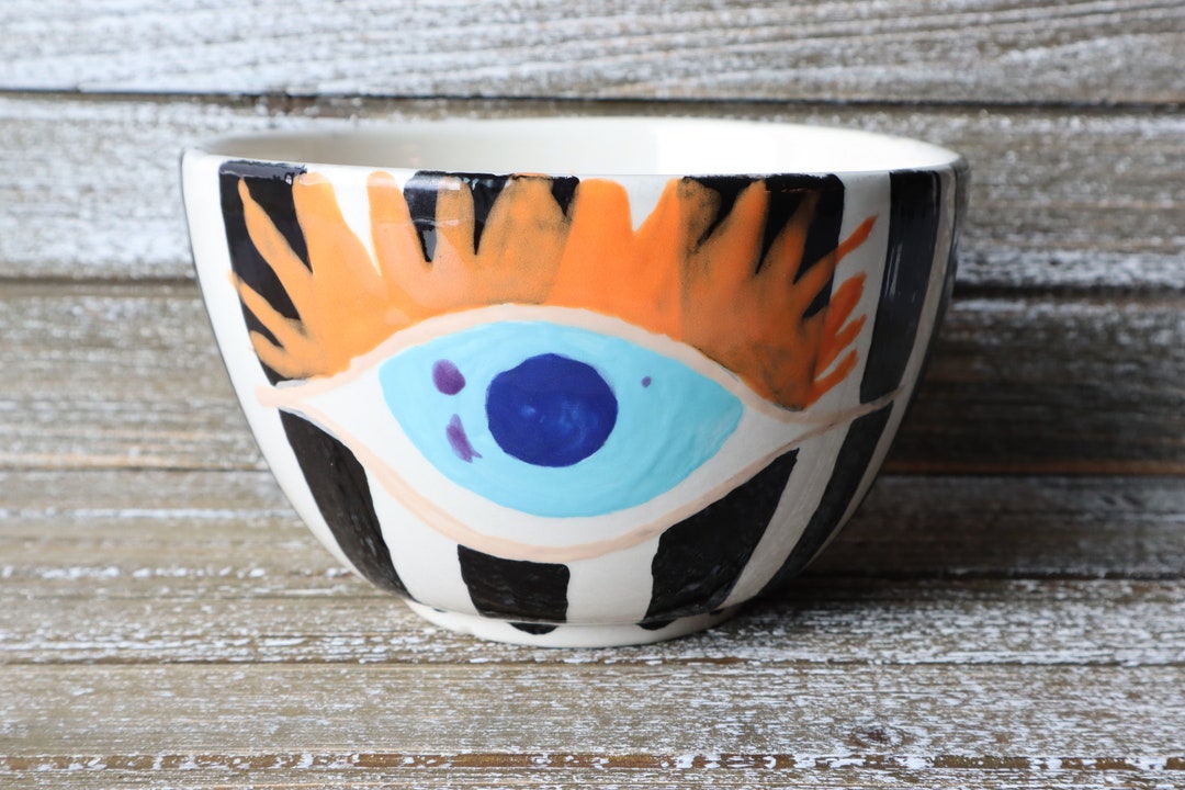 Studio Pottery Third Eye Serving Bowl Handmade Evil Eye Dinner Bowl ...