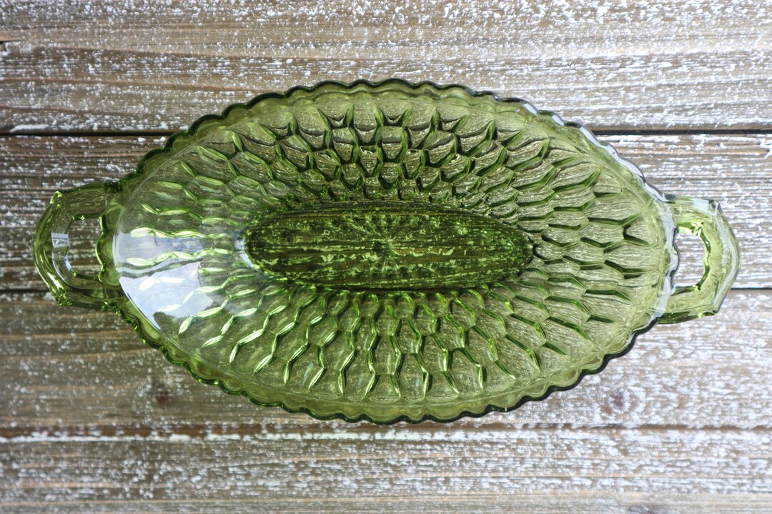 Vintage Pressed Glass Green Color Relish Dish- Pickle Dish - Honeycomb ...