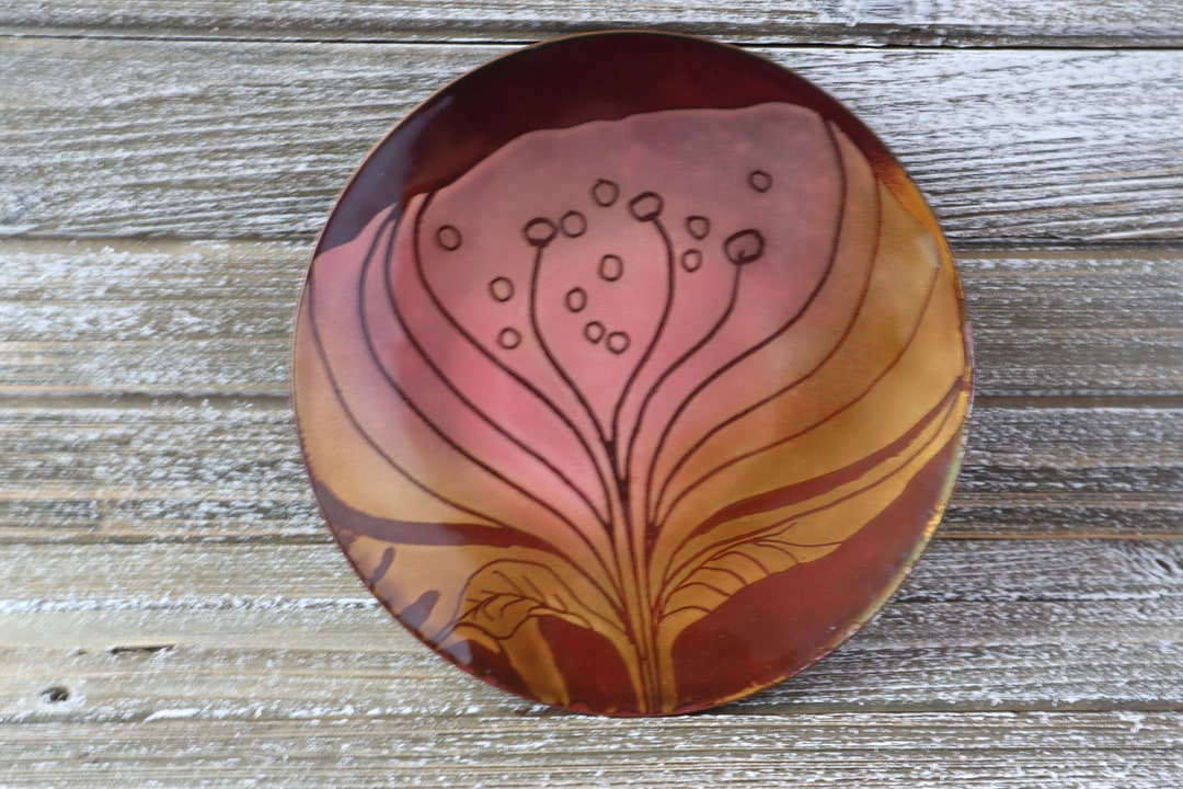 Iridescent Poppy Flower Ceramic Plate - Hand Painted Artist Signed ...