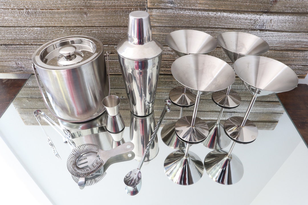 Curated Ten Piece Stainless Steel Barware Set - Stainless Steel Barware ...