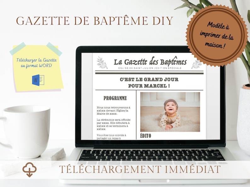 Modèle Gazette de Baptême à télécharger, magazine DIY personnalisable ...