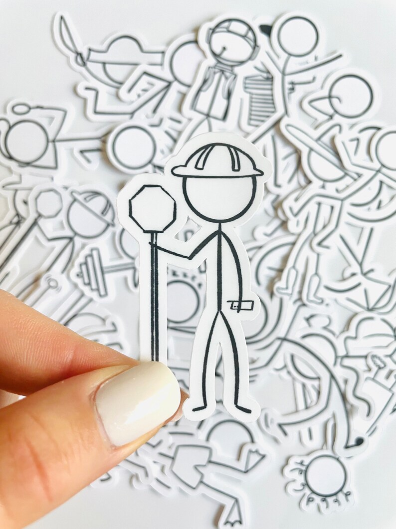 Stop Sign Construction Sticker Stickman Stick Man Stick - Etsy