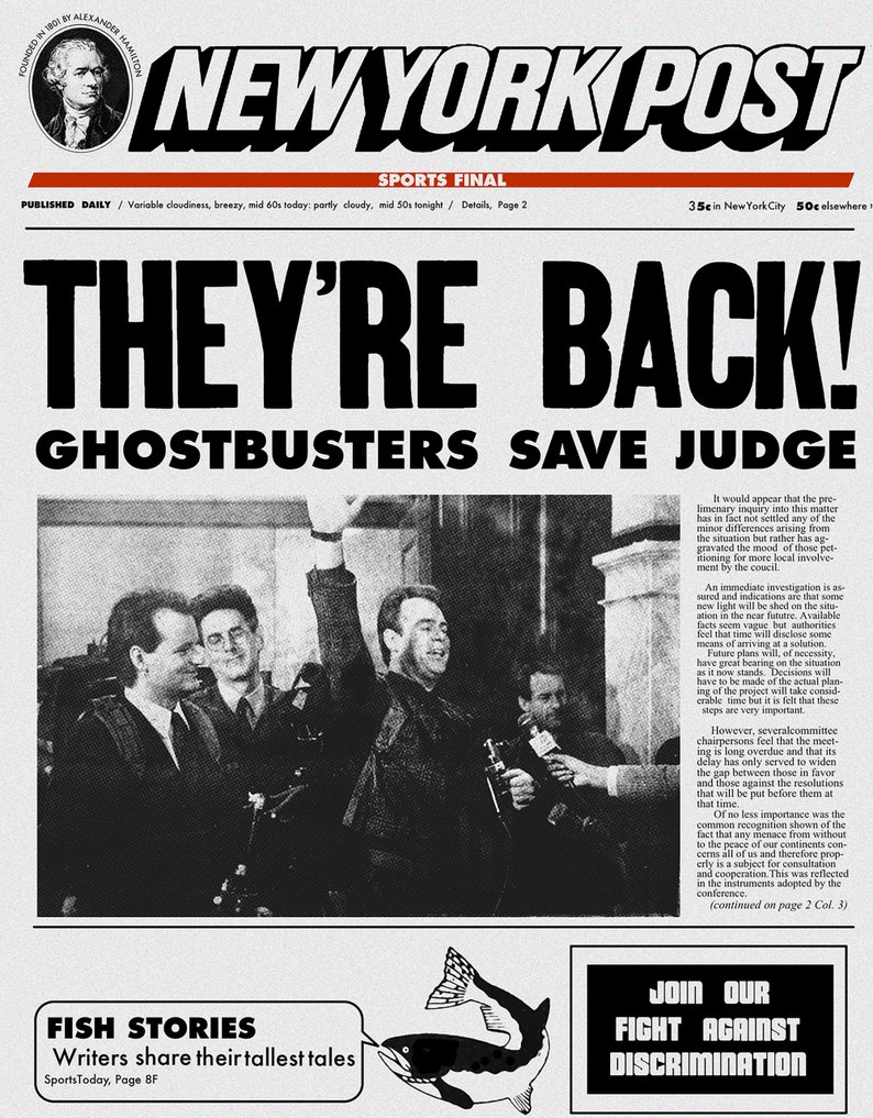 Ghostbusters 2 New York Post Replica Paper Prop Digital - Etsy