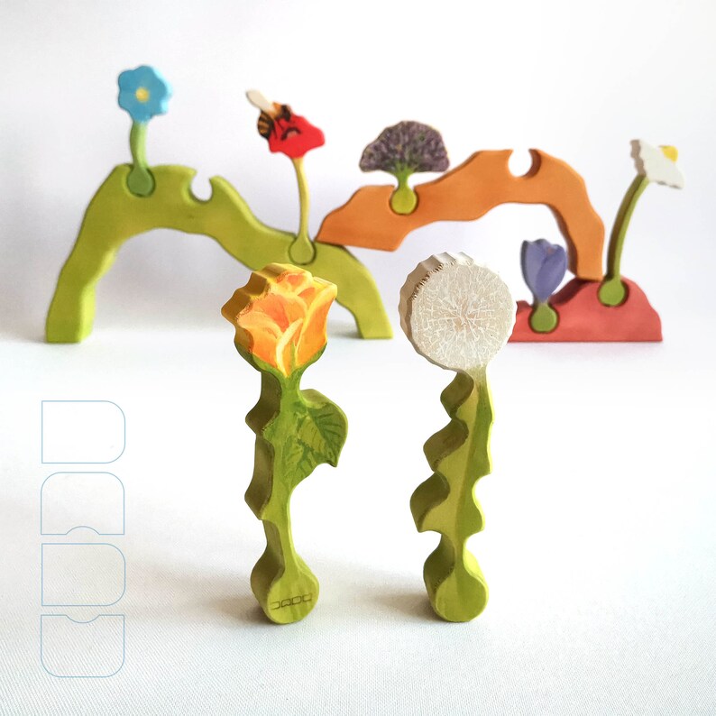 Handmade Wooden Garden Spring Flower Set — Waldorf Wooden Flower Set ...