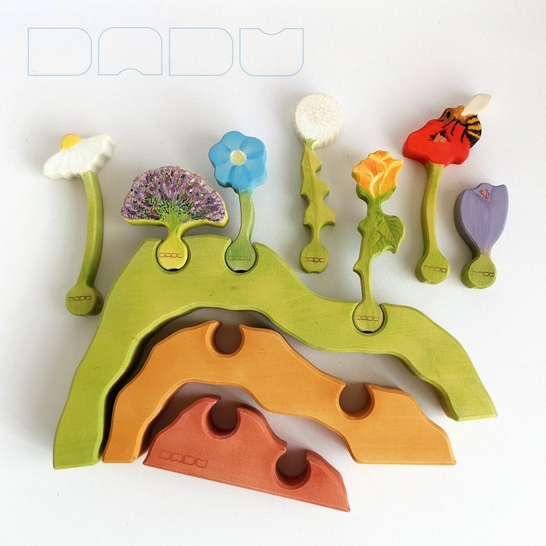Handmade Wooden Garden Spring Flower Set — Waldorf Wooden Flower Set ...