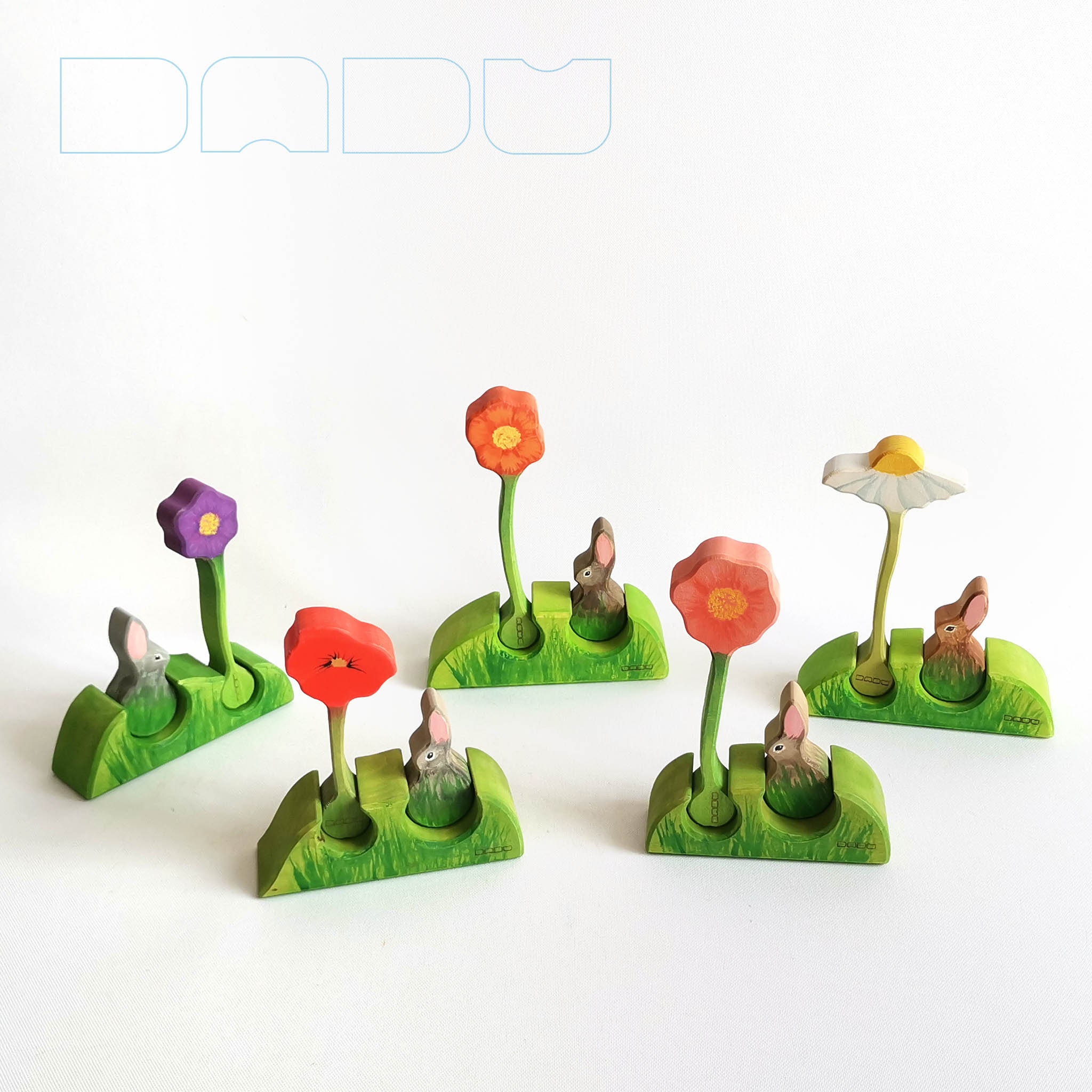 Wooden Puzzle Spring Flowers With Bunny, Organic Wooden Toy for Toddler ...