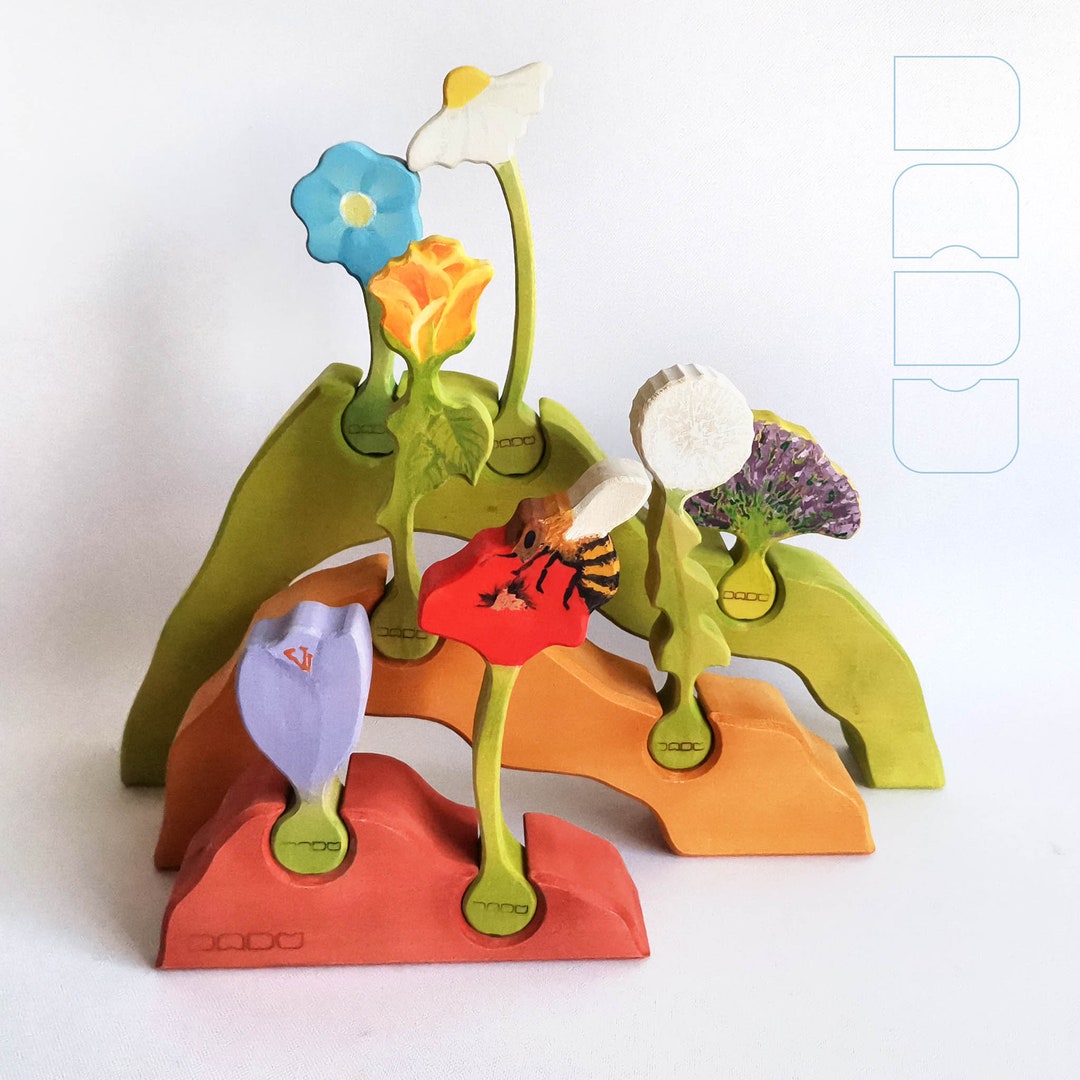 Handmade Wooden Garden Spring Flower Set — Waldorf Wooden Flower Set ...
