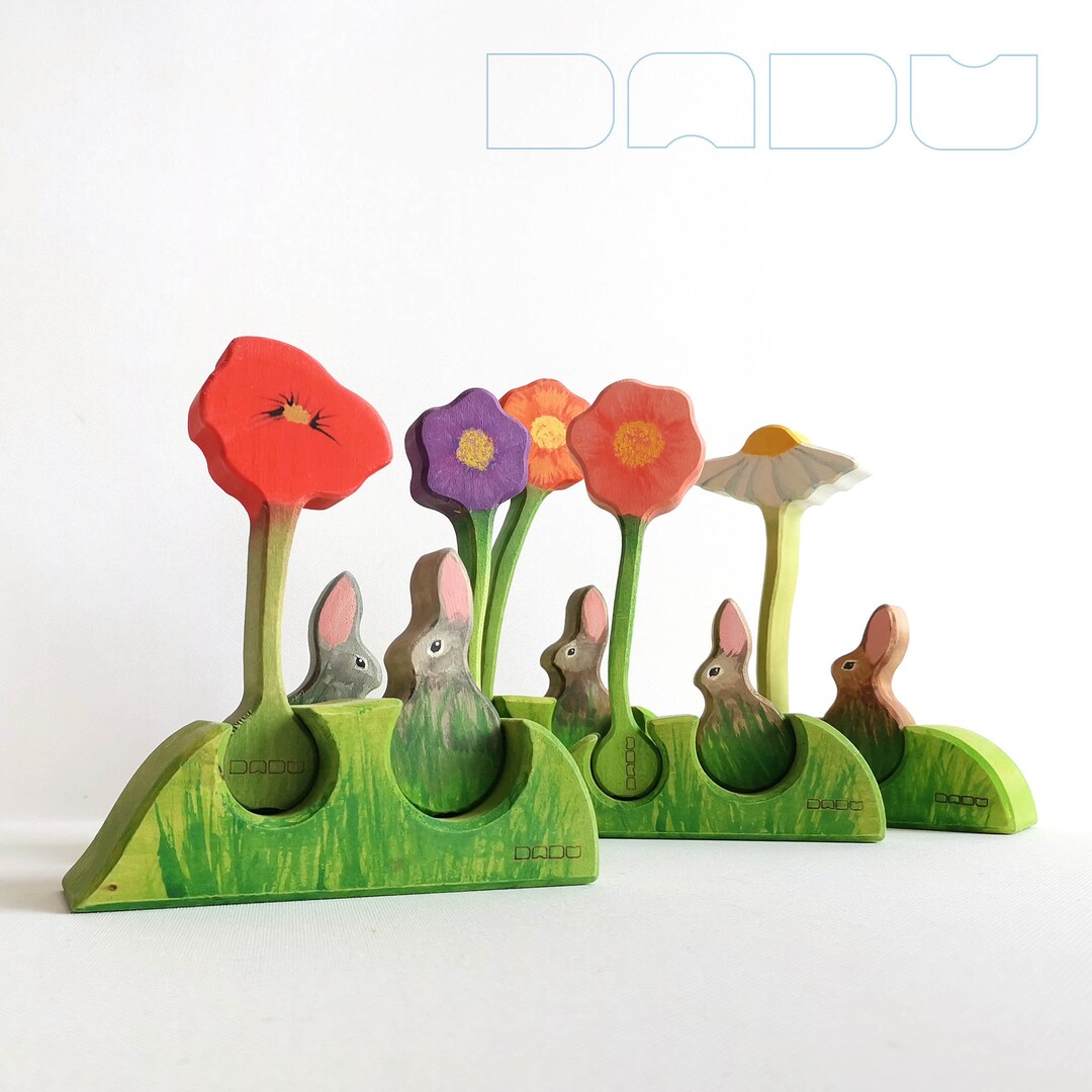 Wooden Puzzle Spring Flowers With Bunny, Organic Wooden Toy for Toddler ...