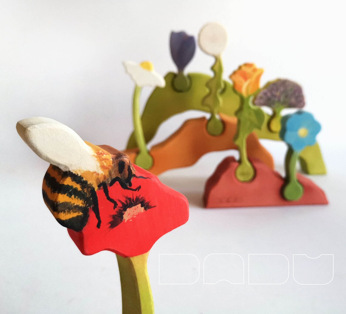 Handmade Wooden Garden Spring Flower Set Waldorf Wooden - Etsy