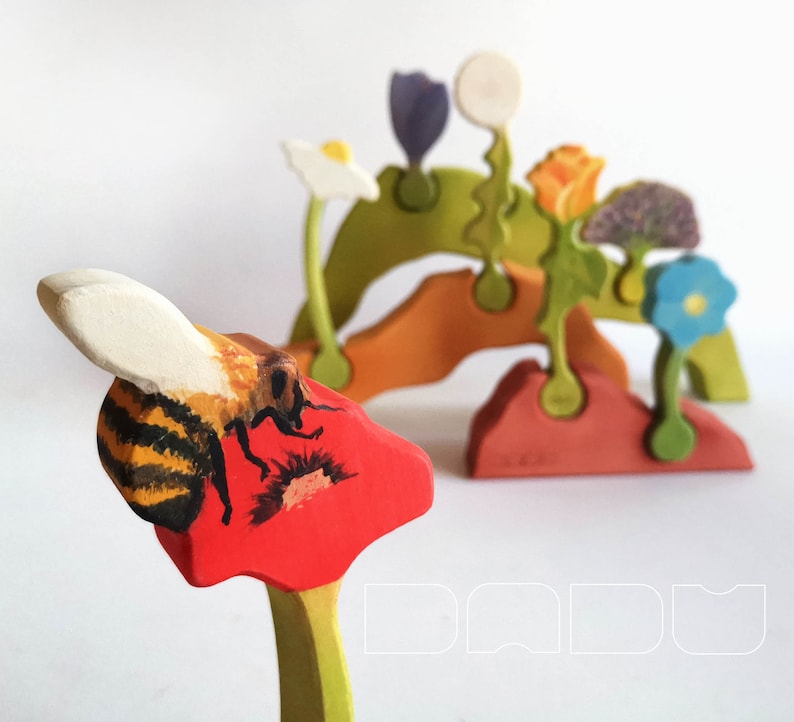 Handmade Wooden Garden Spring Flower Set — Waldorf Wooden Flower Set ...