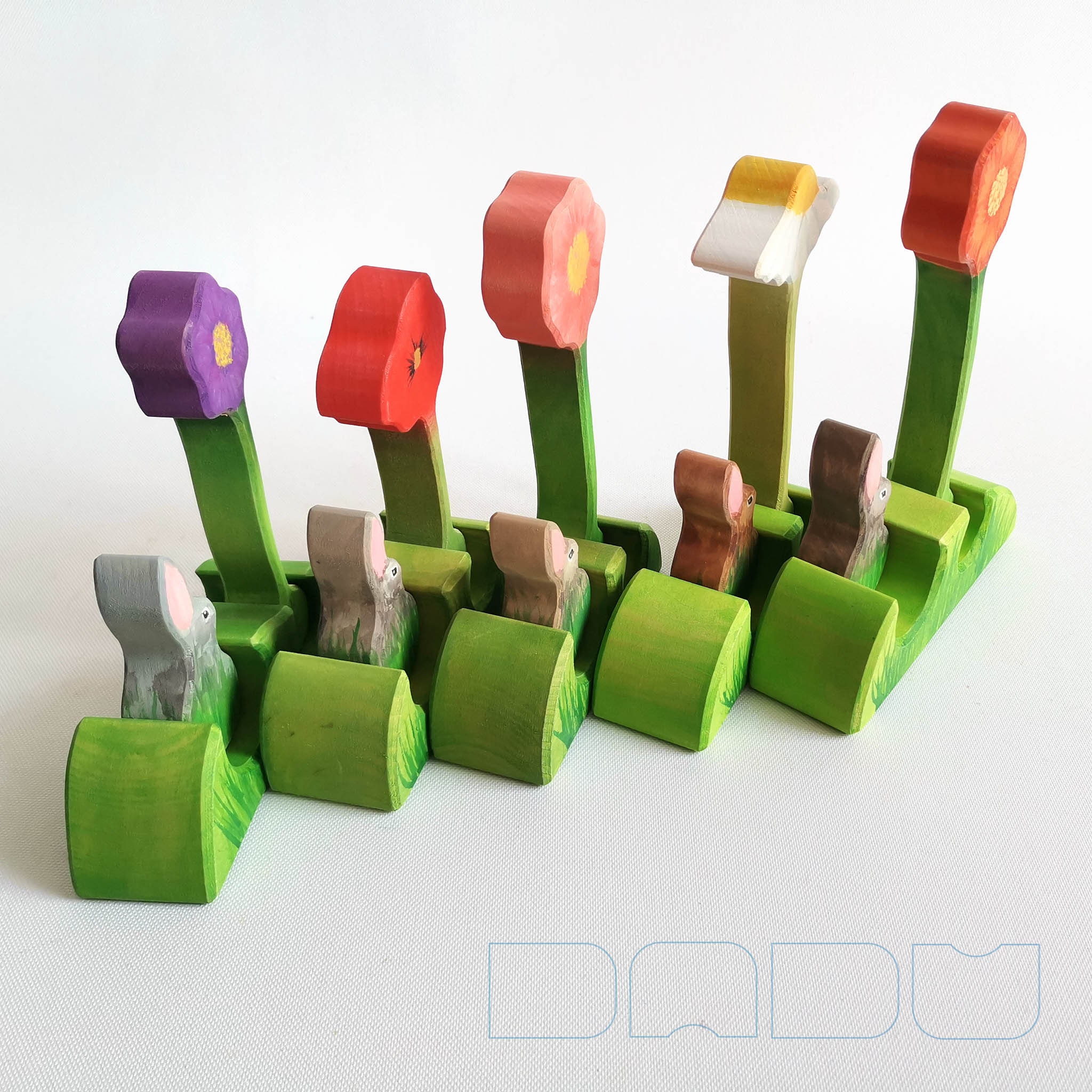 Wooden Puzzle Spring Flowers With Bunny, Organic Wooden Toy for Toddler ...