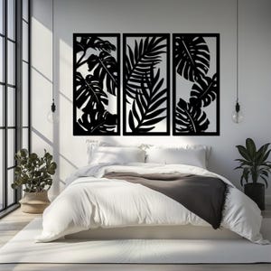 Tropical Leaf Wood Wall Art Set of 3, Modern Boho Wall Art ...