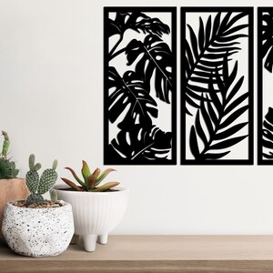 Tropical Leaf Wood Wall Art Set of 3, Modern Boho Wall Art ...