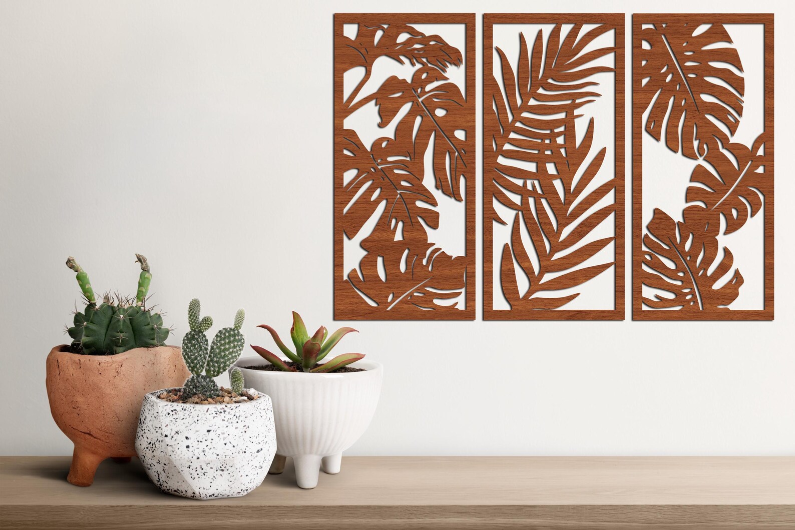Tropical Leaf Wood Wall Art: Laser Cut Boho Decor, Set of 3 - Etsy