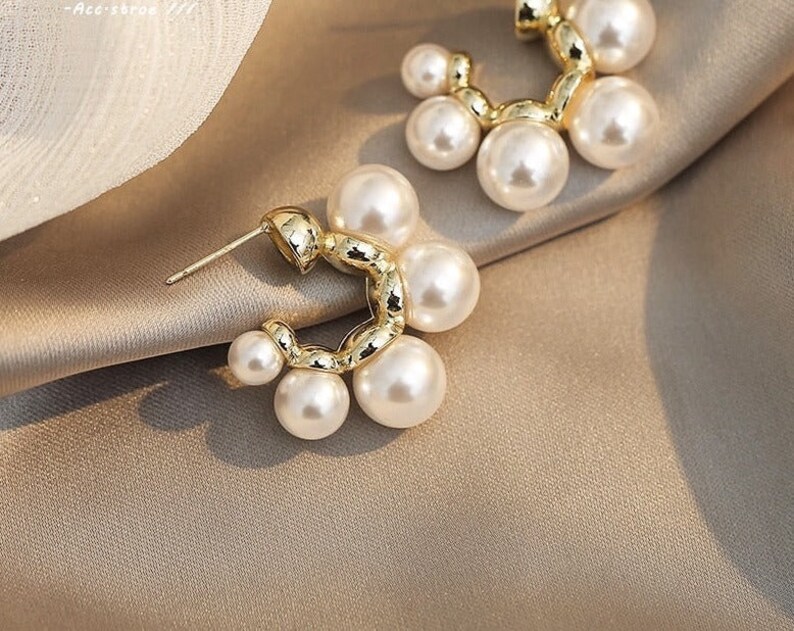 Inlaid Pearl Huggies - Etsy