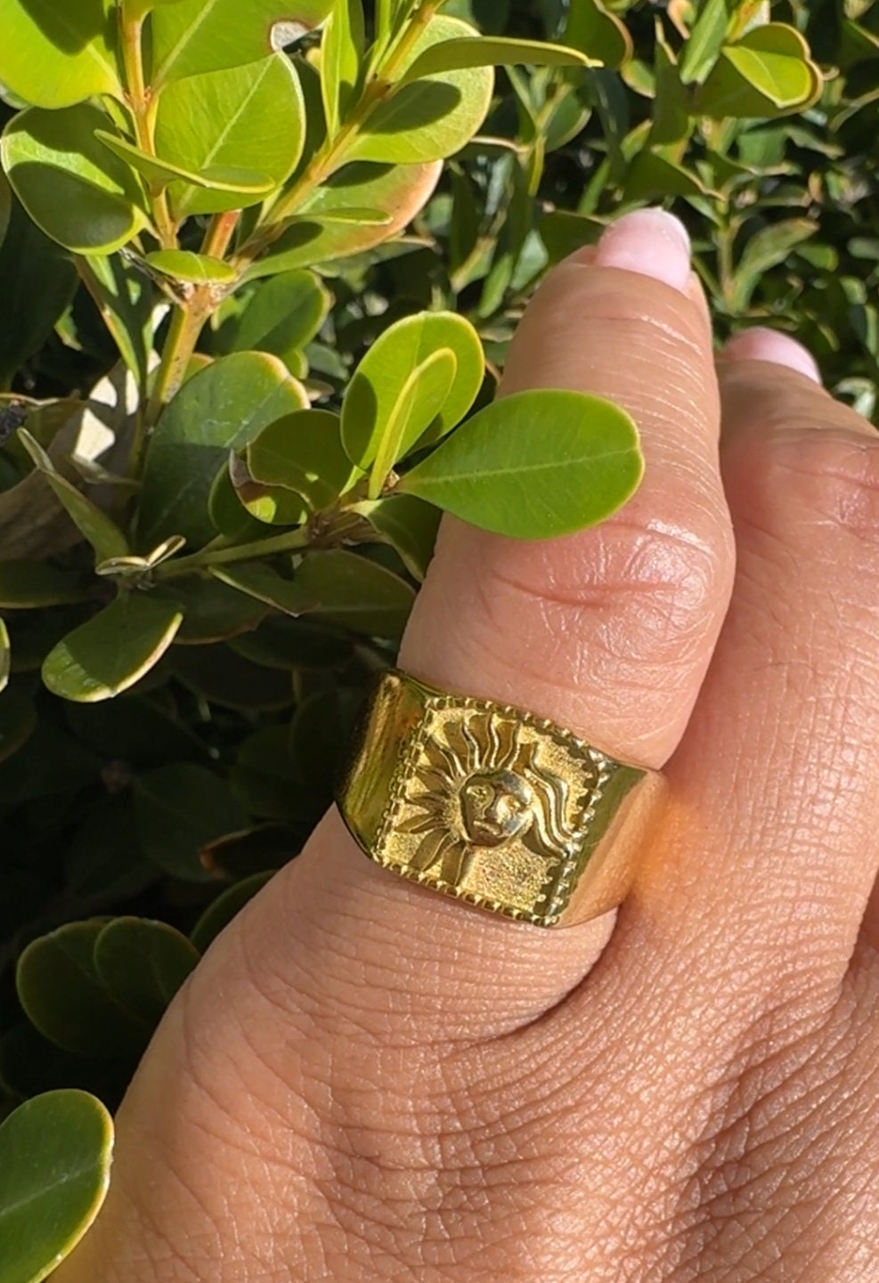 Sun Fire Signet Ring 18k Gold Plated, Waterproof - Etsy