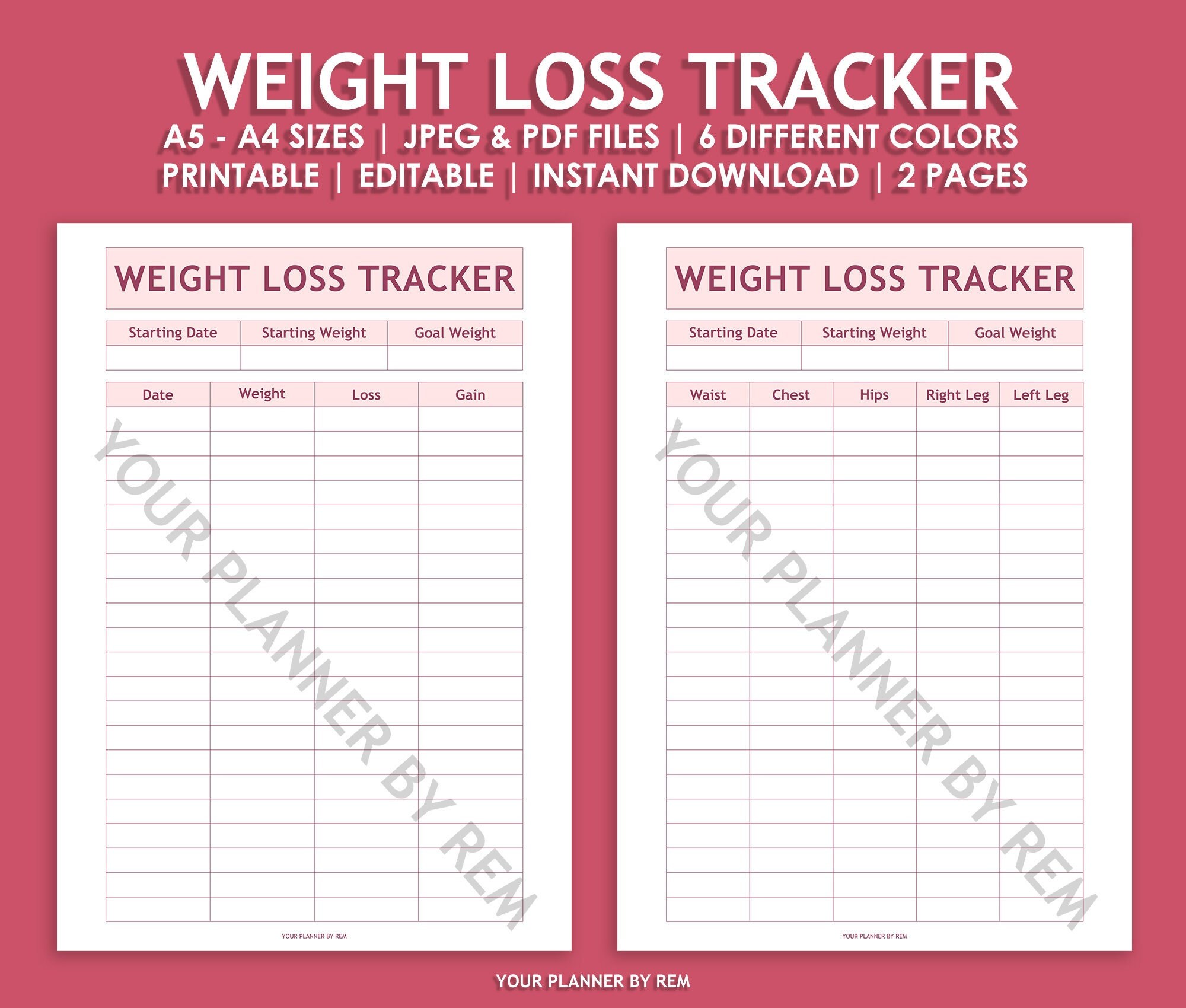 Digital Weight Loss Tracker Printable, Fitness Tracker Planner, Health ...