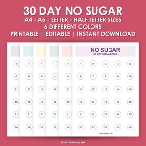 30 Day No Sugar Challenge, No Sugar Tracker - Etsy