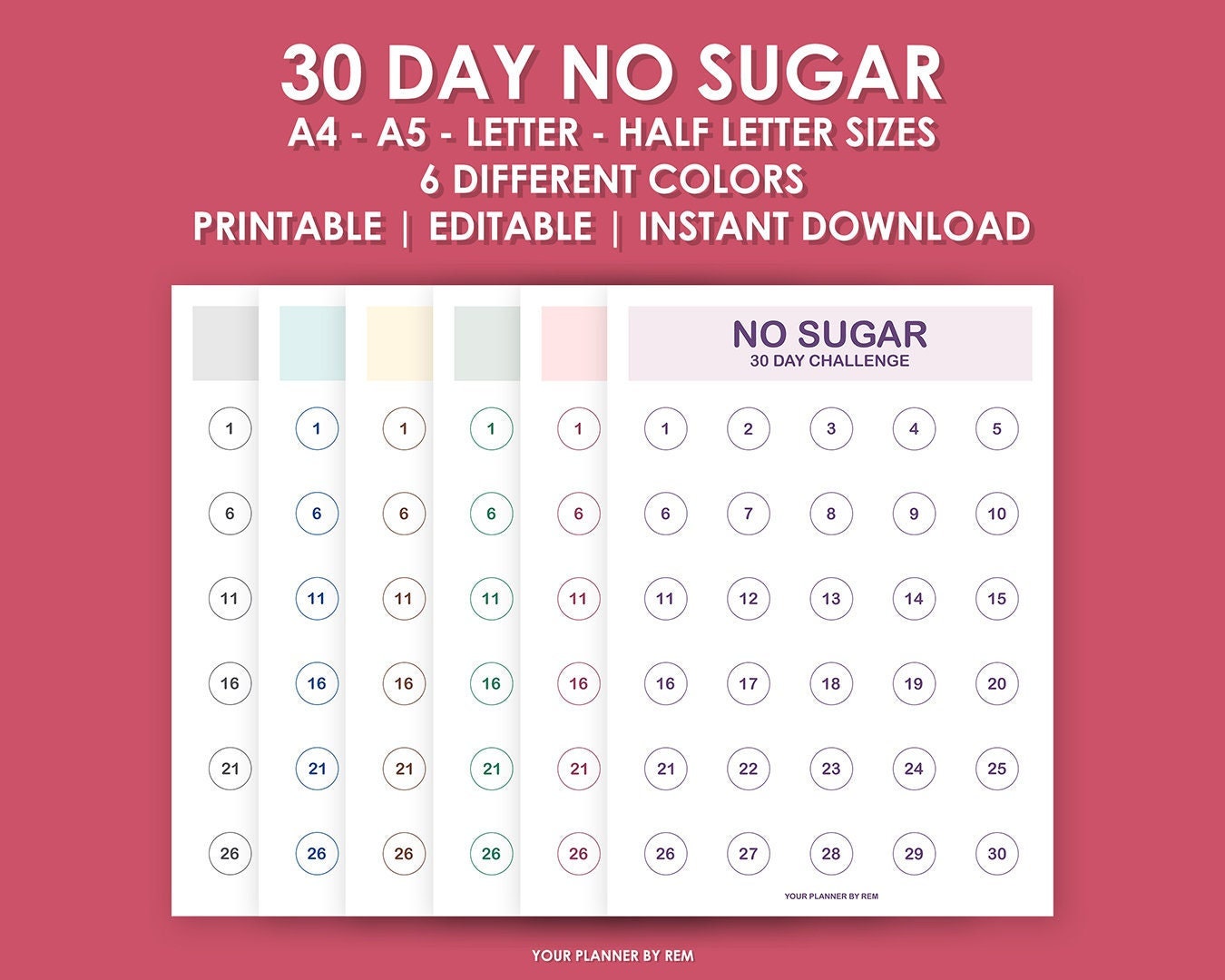 30 Day No Sugar Challenge, No Sugar Tracker - Etsy