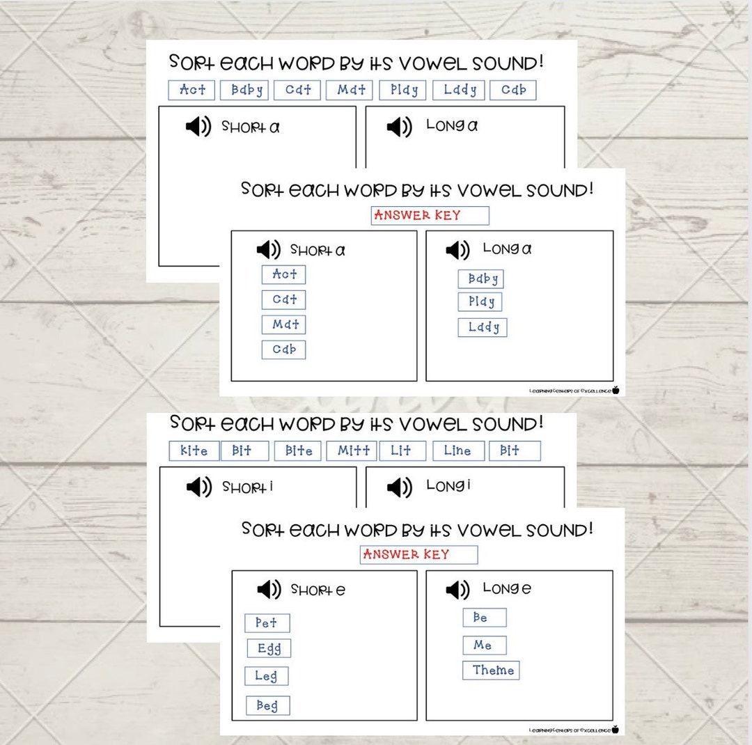 Vowel Sounds- Matching Words to the Correct Vowel Digital Download - Etsy