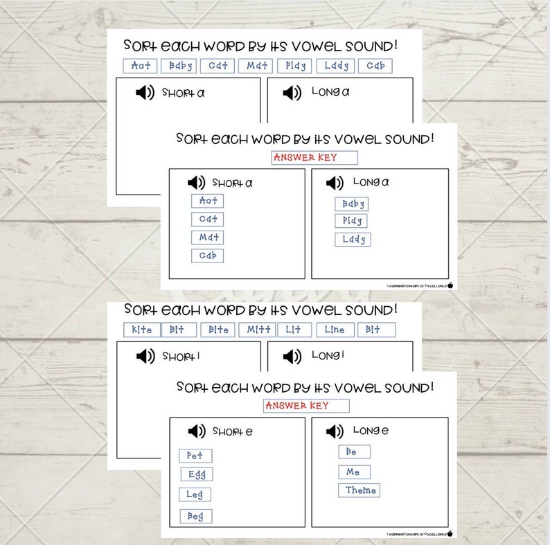 Vowel Sounds- Matching Words to the Correct Vowel Digital Download - Etsy