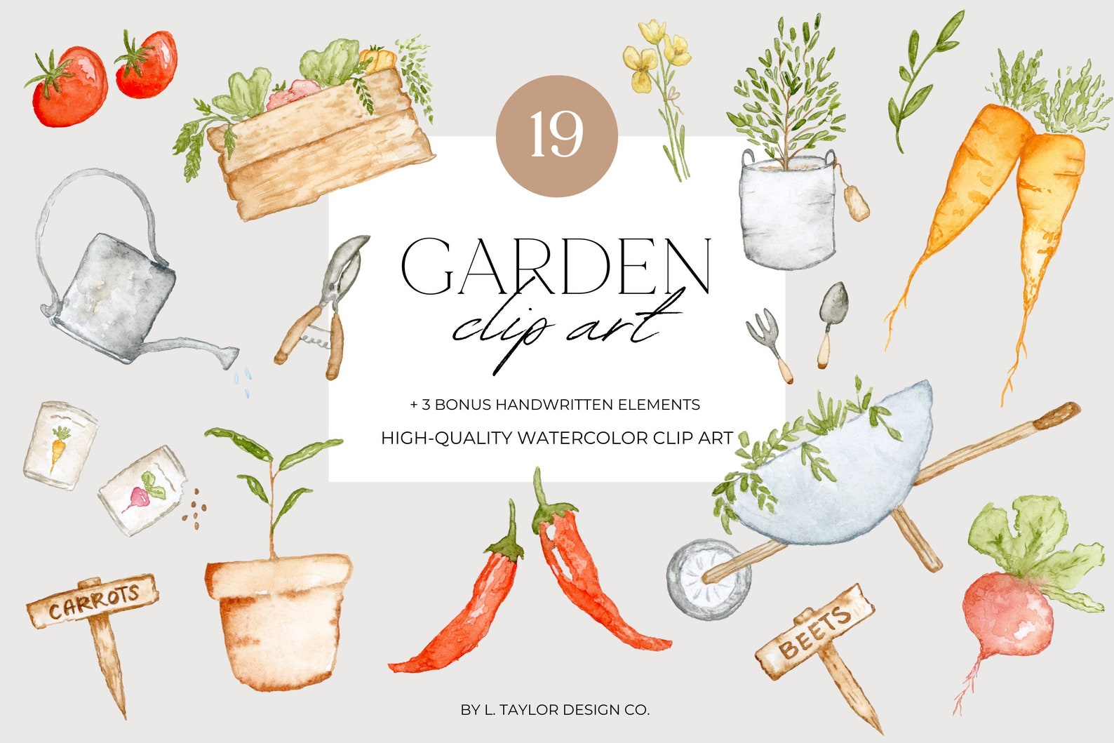 Clip Art Garden Vegetable Watercolor Illustrations Spring Clipart ...
