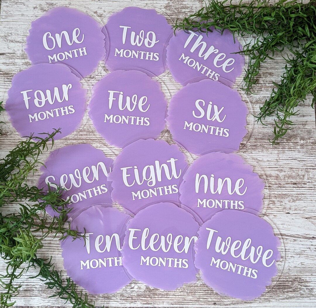 Acrylic Baby Monthly Milestone 5 Inch Discs, 12 Month Set + "hello ...